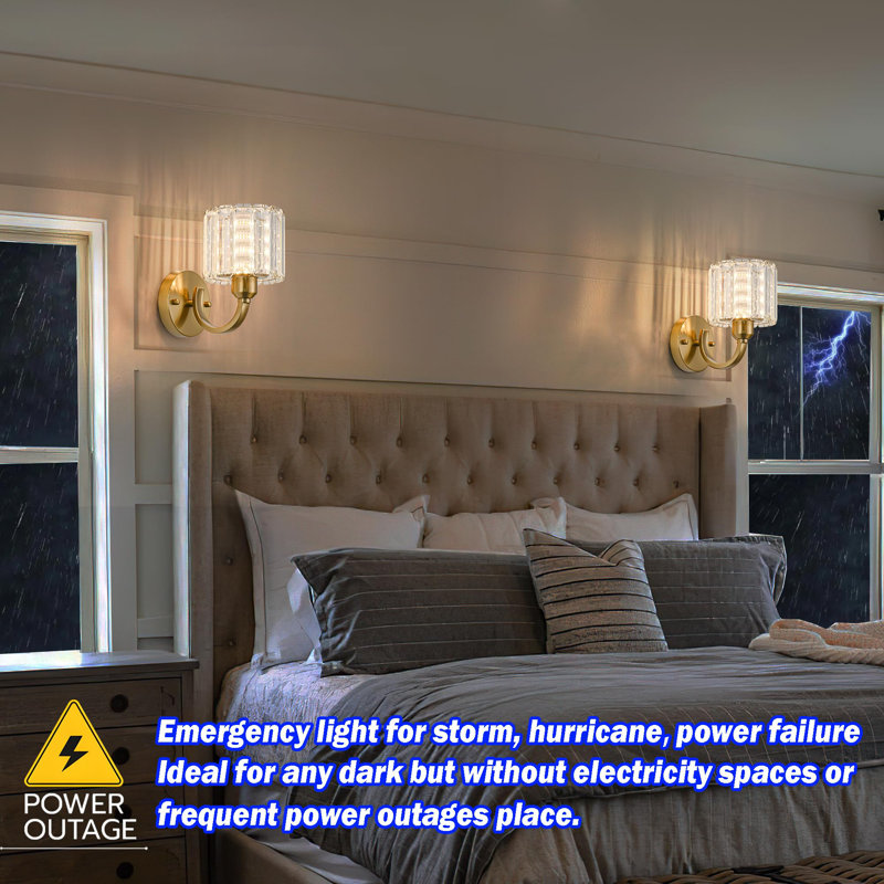 Everly Quinn Set of 2 Battery-Operated Wall Sconces, Wireless Rechargeable RGB Crystal Wall ...